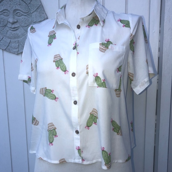 Love Notes | Tops | Love Notes Shirt Crop Top Cactus Print Button Down ...